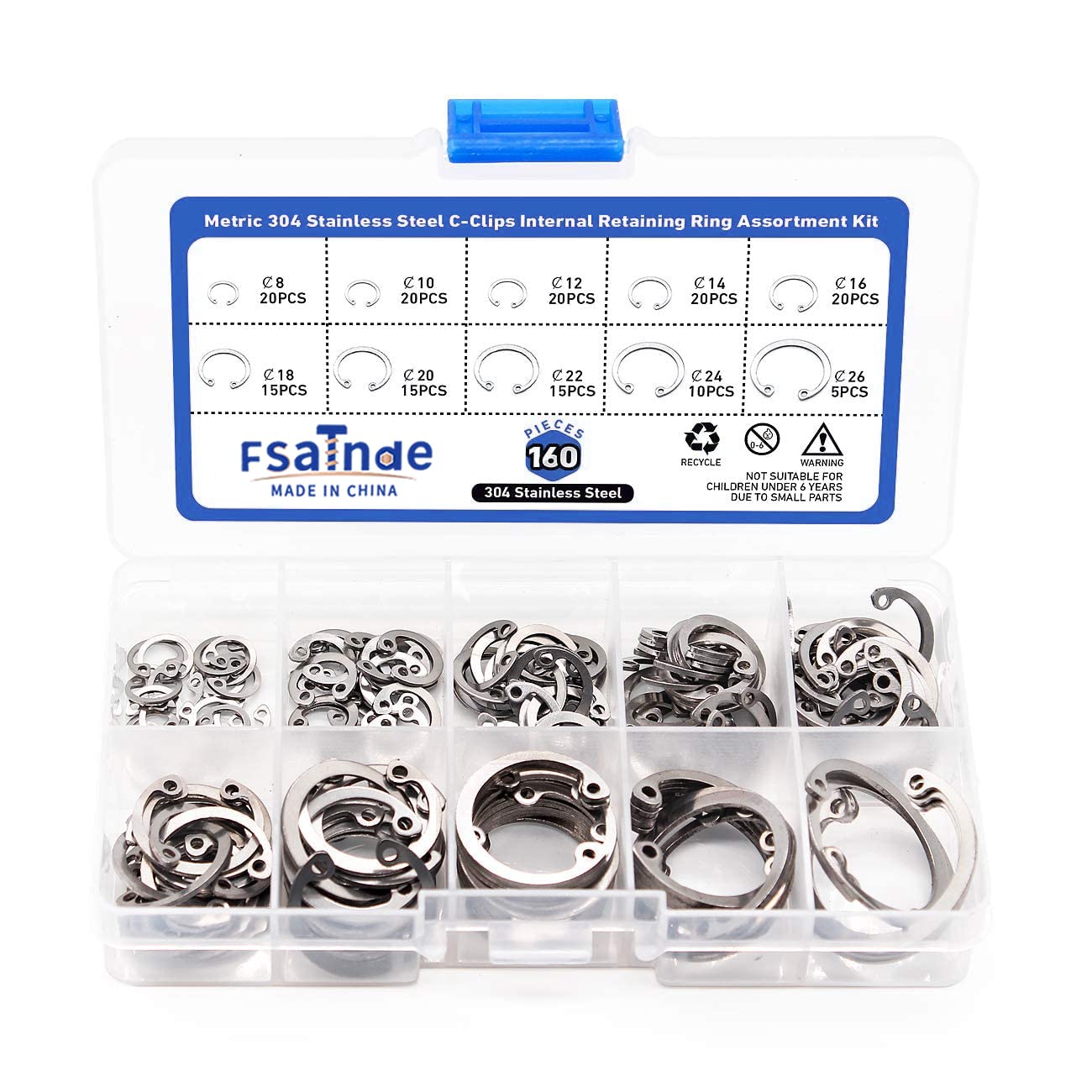 160PCS Metric 304 Stainless Steel C-Clips Internal Retaining Ring ...