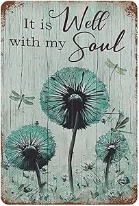 Amazon.com : Teal Dandelion Tin Sign Wall Art Rustic Dandelion ...