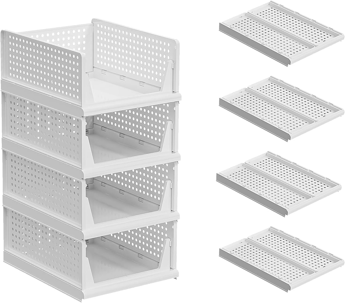 Amazon.com: WNYNUEP Stackable Plastic Storage Basket,4 Pack Plastic ...