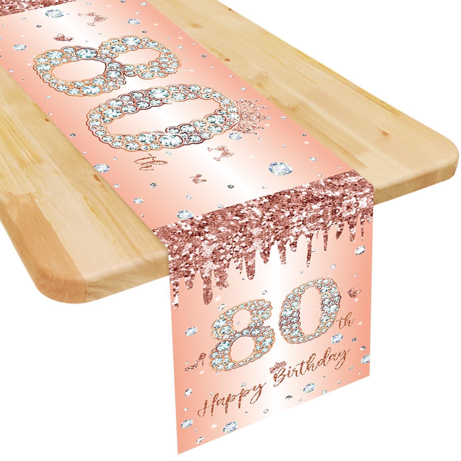 80th Birthday Table Runner for Women Her Rose Gold Happy 80th Birthday ...