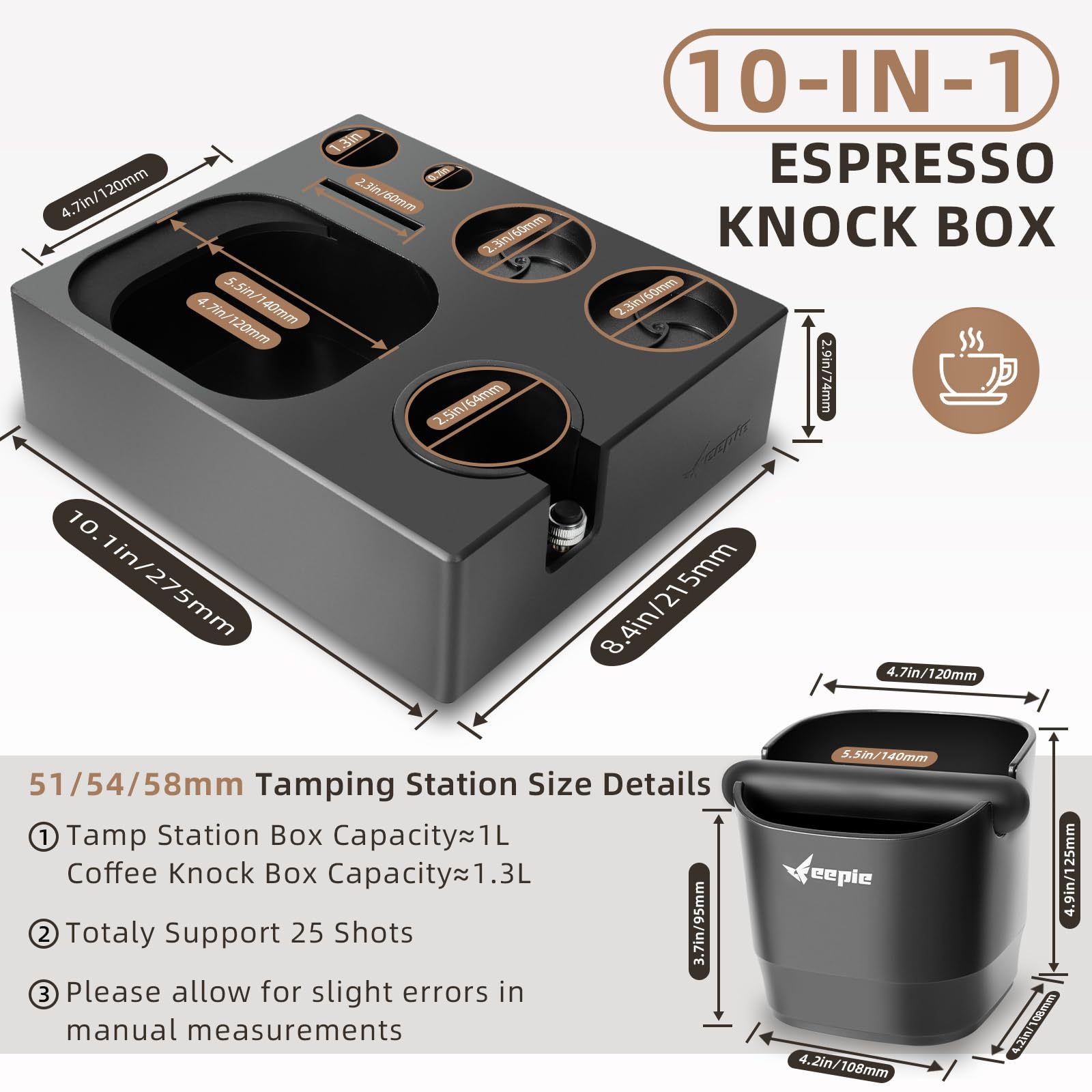 Espresso Knock Box, 10 in 1 Espresso Tamping Station ABS Coffee Knock ...