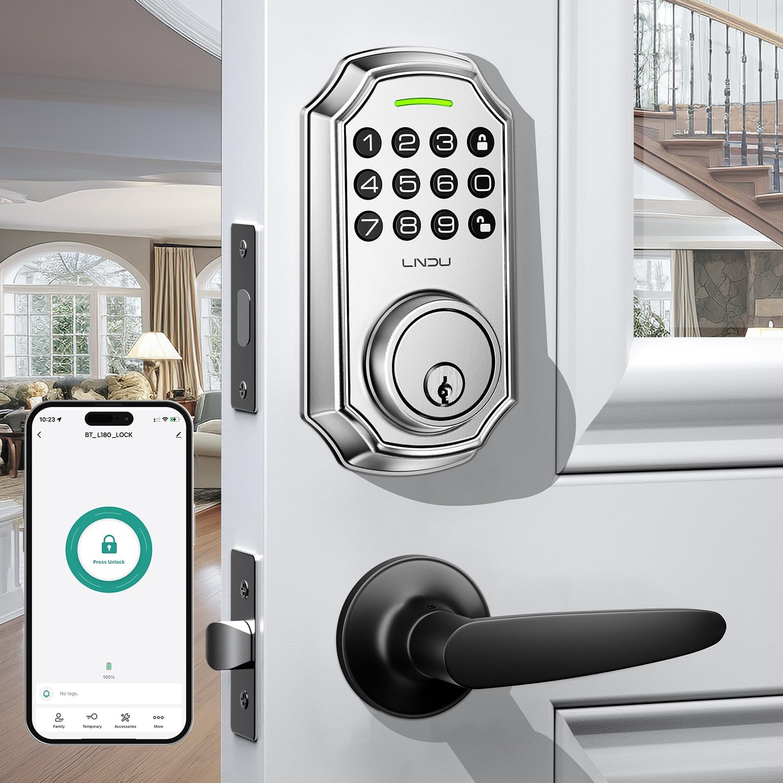 Keyless Entry Door Lock with 2 Door Knobs - App Control Electronic ...