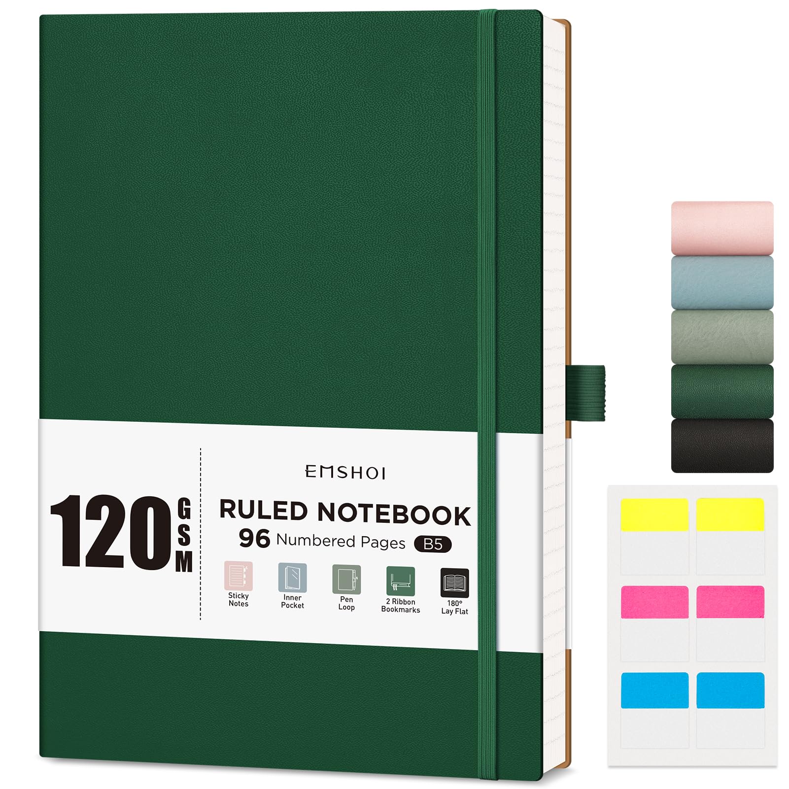 EMSHOI B5 Notebook Lined - 120 GSM Lined Paper, 96 Numbered Pages ...