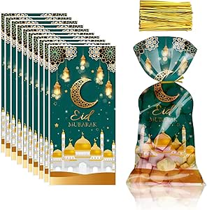 Amazon.com: Sixberry Ramadan Eid Mubarak Gift Cellophane Bags, 100 Pcs ...