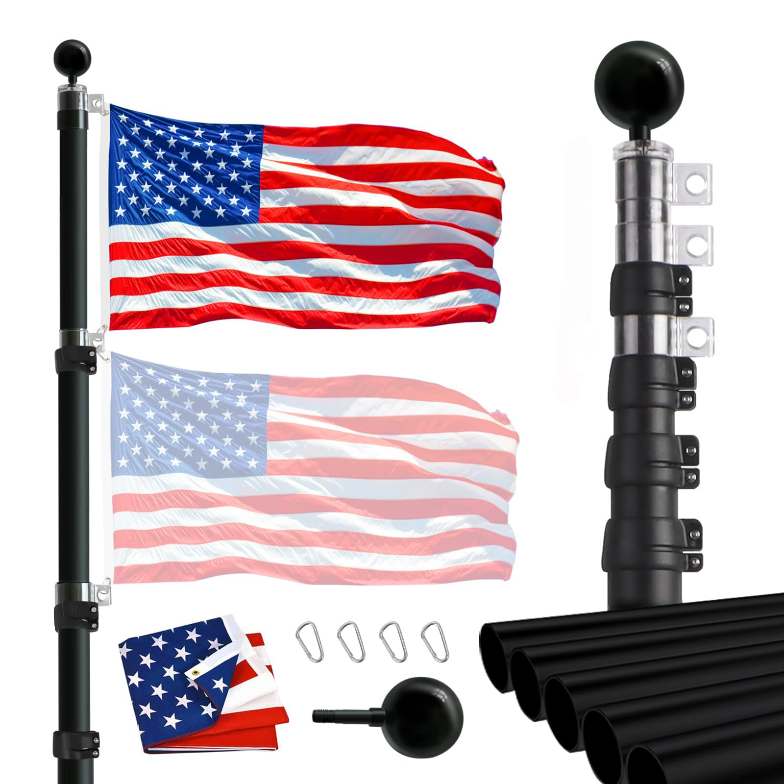 Snapklik.com : Hooomyai 20FT Telescopic Flag Pole Kit, Heavy Duty ...