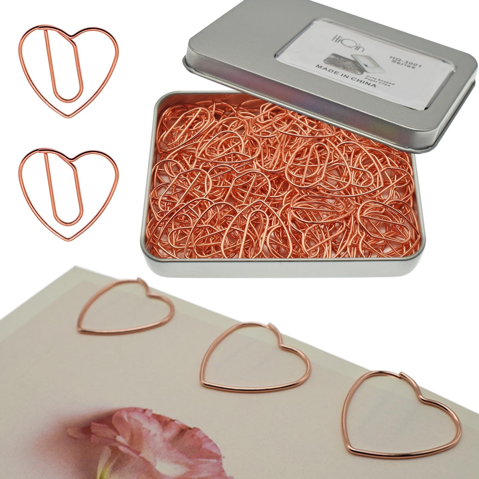 Amazon.com : 200 Pcs Heart Paper Clips Mini, Rose Gold Paperclips ...