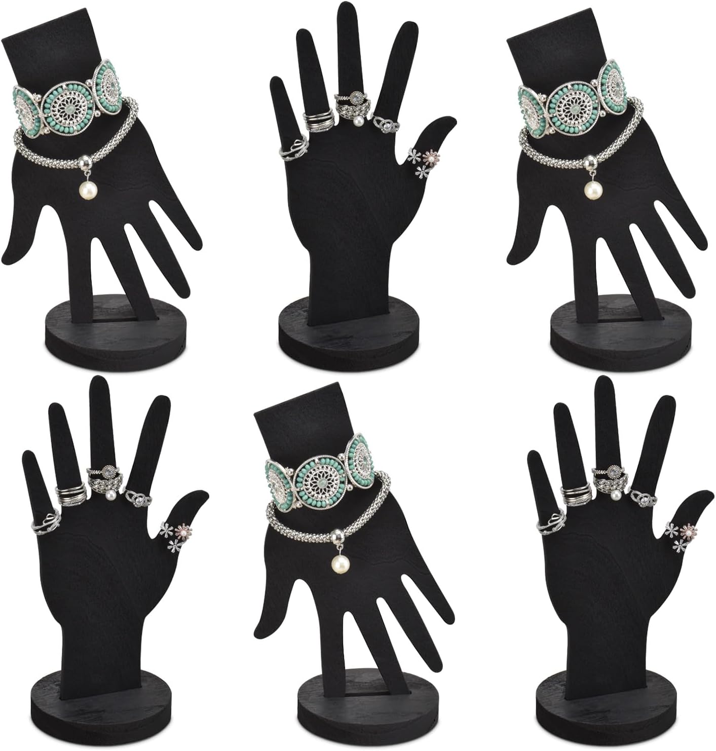 Amazon.com: MOOCA 6-Piece Real Wooden Hand Form Jewelry Display Set, 2 ...