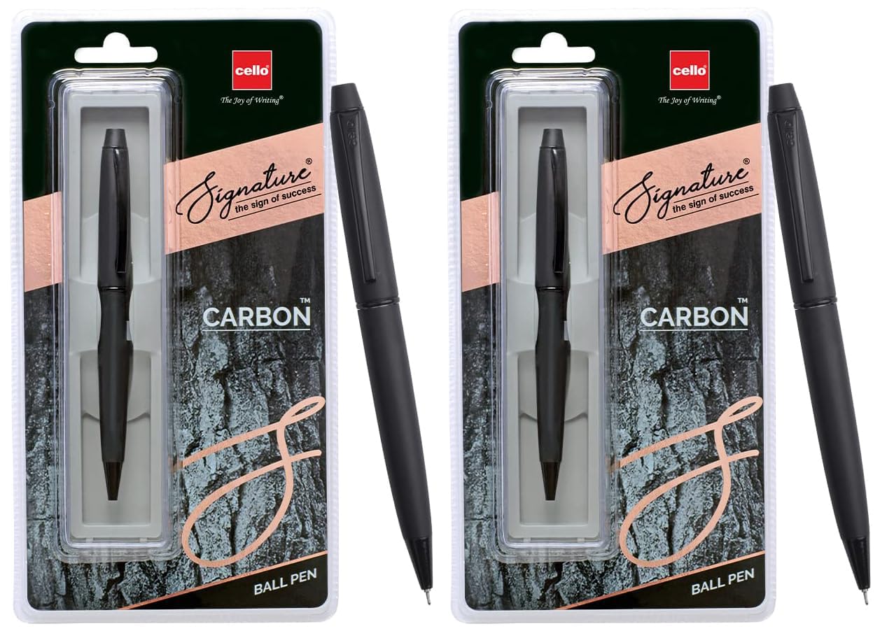 Cello Signature Carbon Ball Pen | Blue Ball Pen | Pack of 2 | Premium ...
