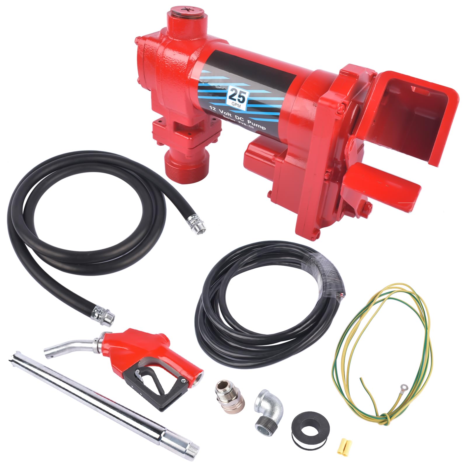 Snapklik.com : Red 12V Fuel Transfer Pump 50amp Fuse w/Automatic Nozzle ...