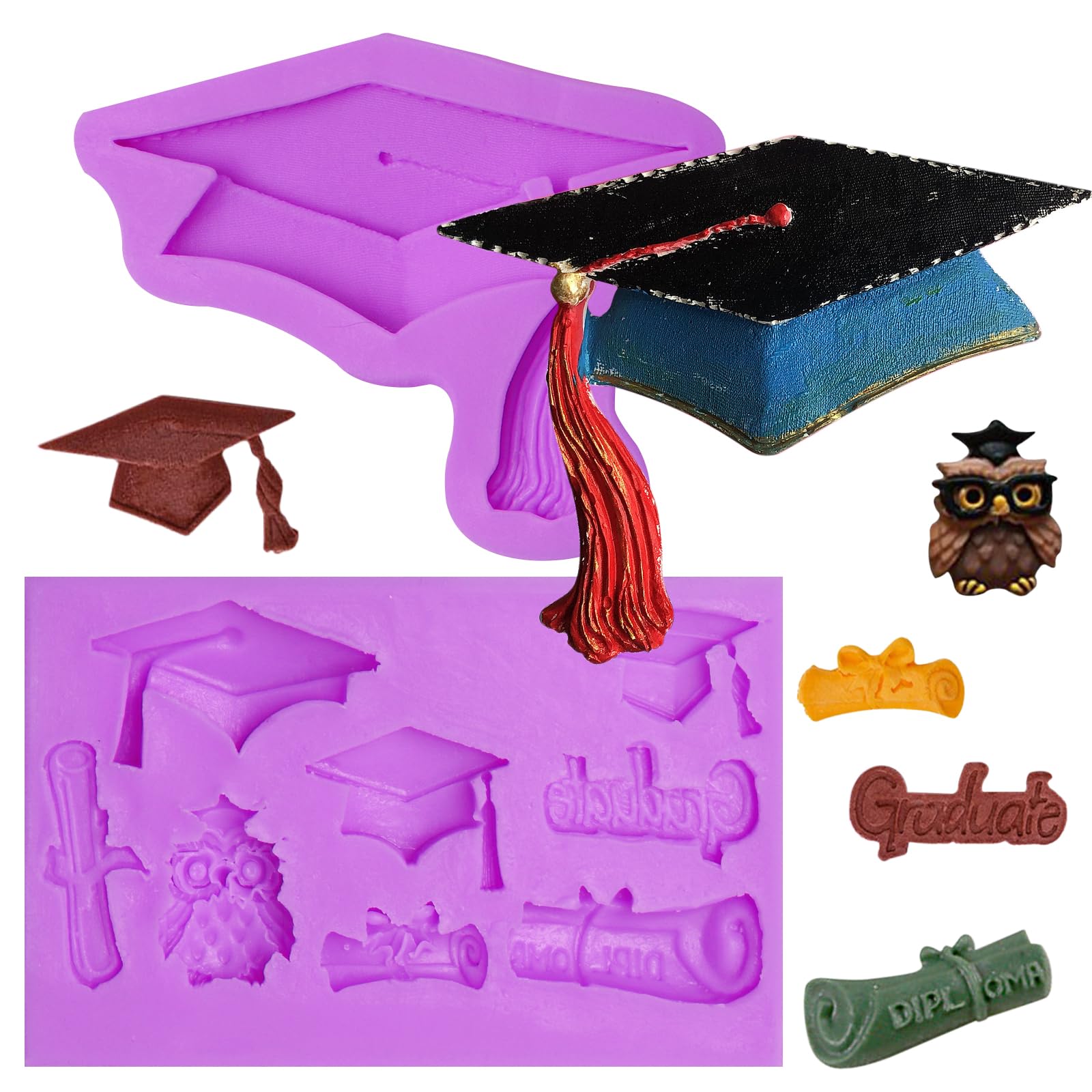 Amazon.com: Graduation Cap Silicone Molds, Grad Hat Diploma Scroll ...