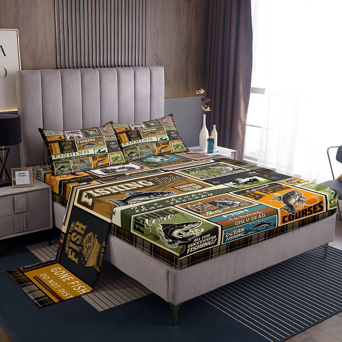 Amazon.com: jejeloiu Fish Sheets with Deep Pocket Fitted Sheet Vintage ...