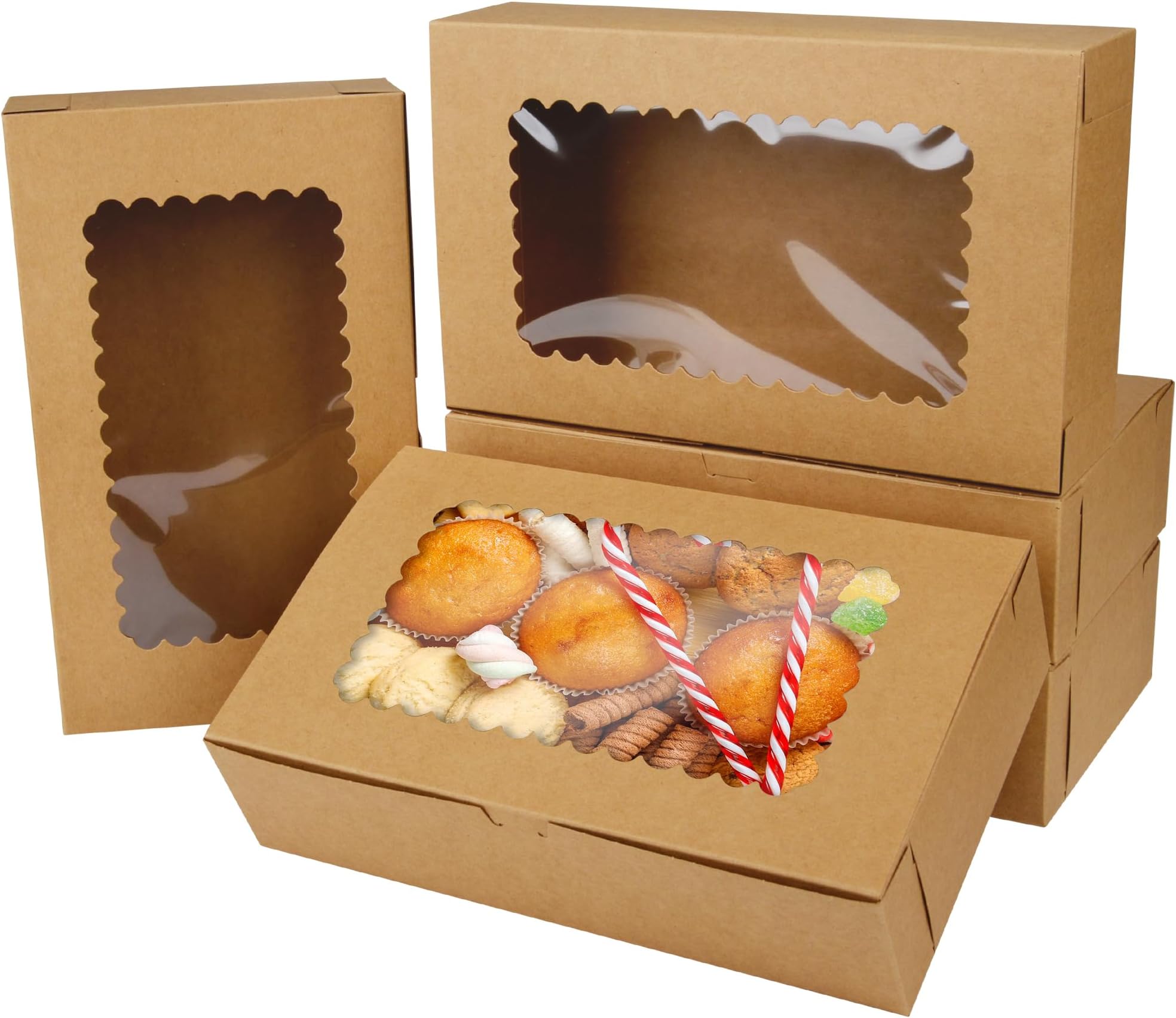 KEYIDO 20 Pack Brown Bakery Boxes with PVC Window 10” x 6” x 2.5” Kraft ...