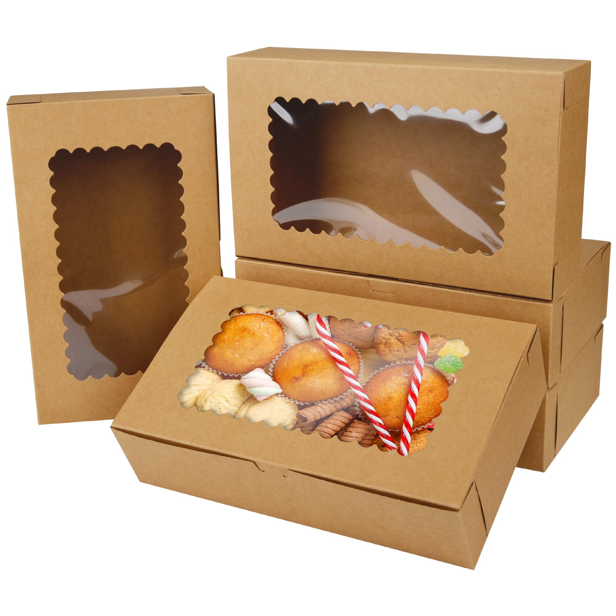 KEYIDO 20 Pack Brown Bakery Boxes with PVC Window 10” x 6” x 2.5” Kraft ...