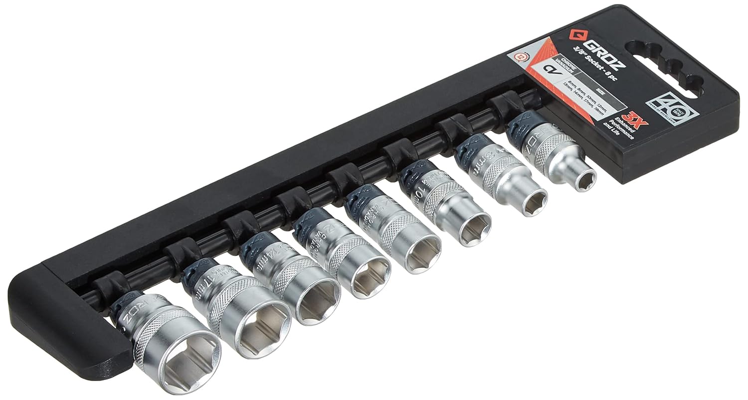 Groz KIT/SKT/H/3-8/8L/UG Hand Socket 3/8 Inch Drive Hex 8 Pieces Socket ...
