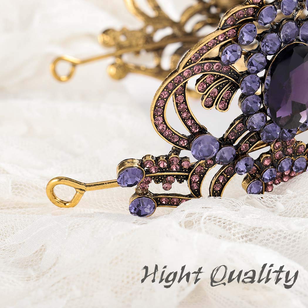 Fairyu Baroque Queen Crown and Tiara Sparkly Purple Rhinestone Wedding ...