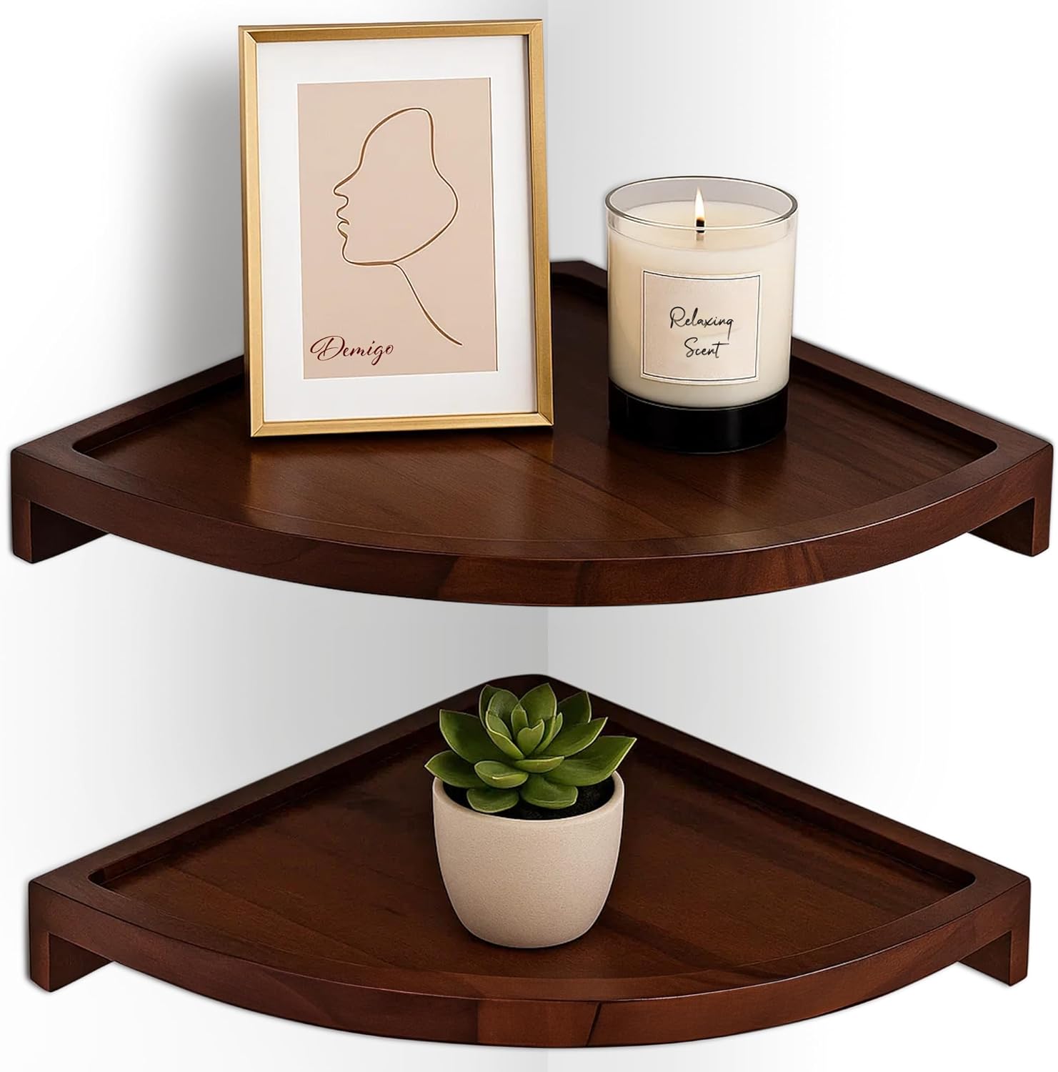 Amazon.com: Demigo Floating Round Corner Shelves for Wall 2pcs, Acacia ...