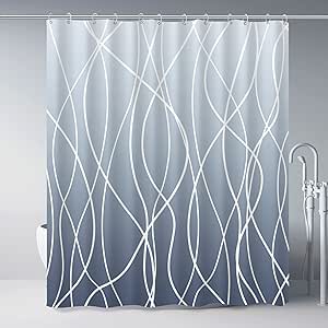 Amazon.com: Punkray Ombre Blue Shower Curtain for Bathroom with Hooks,White Shower Curtain Set ...