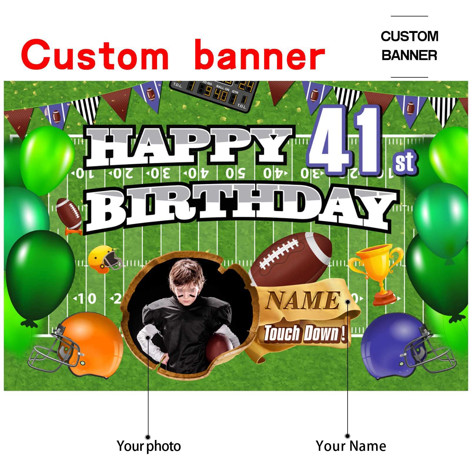 Snapklik.com : Custom Football Theme 41st Birthday Decorations Banner