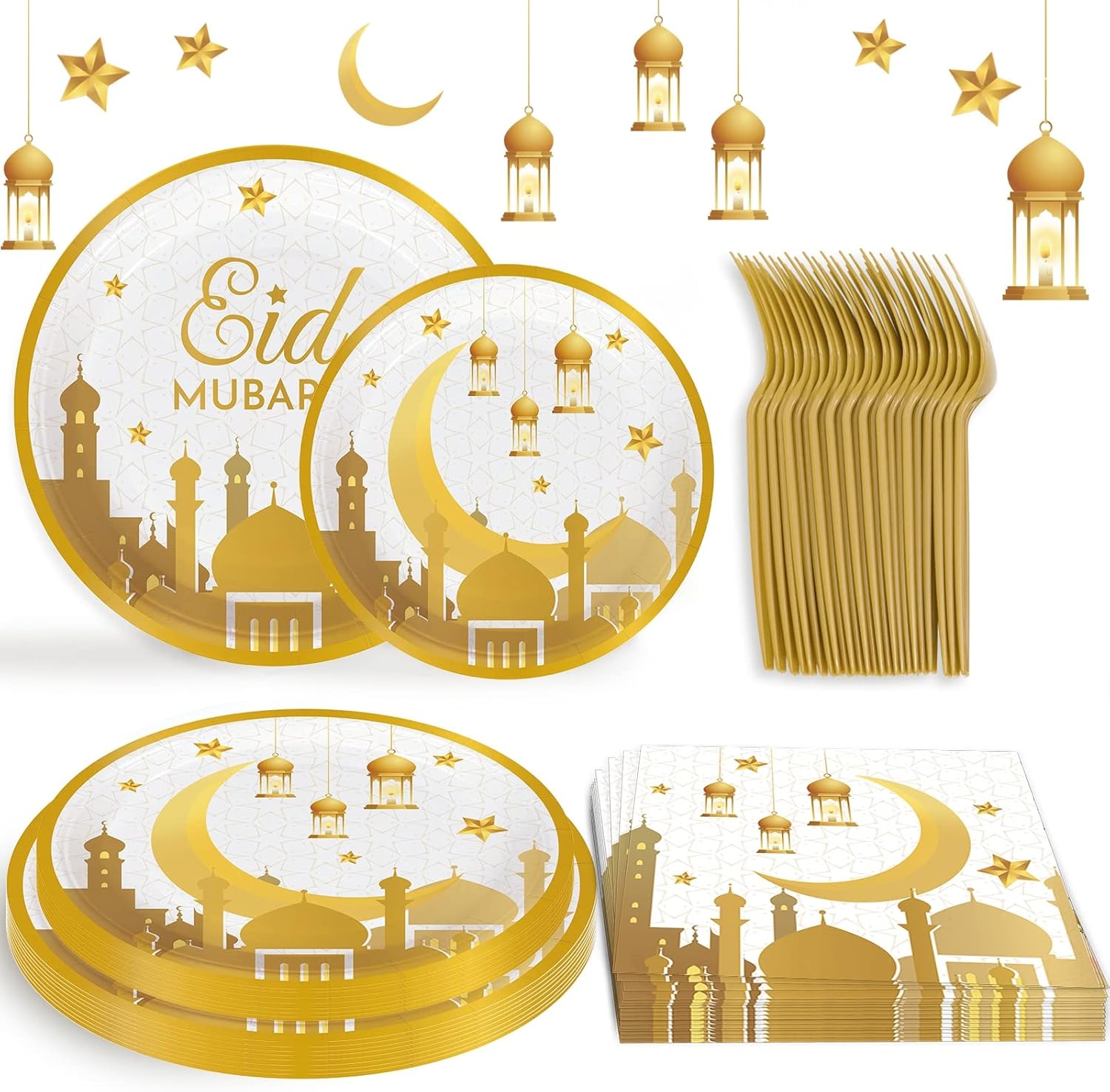 Amazon.com: 96 Pcs Eid Mubarak Decorations for Home 24 Servings with ...