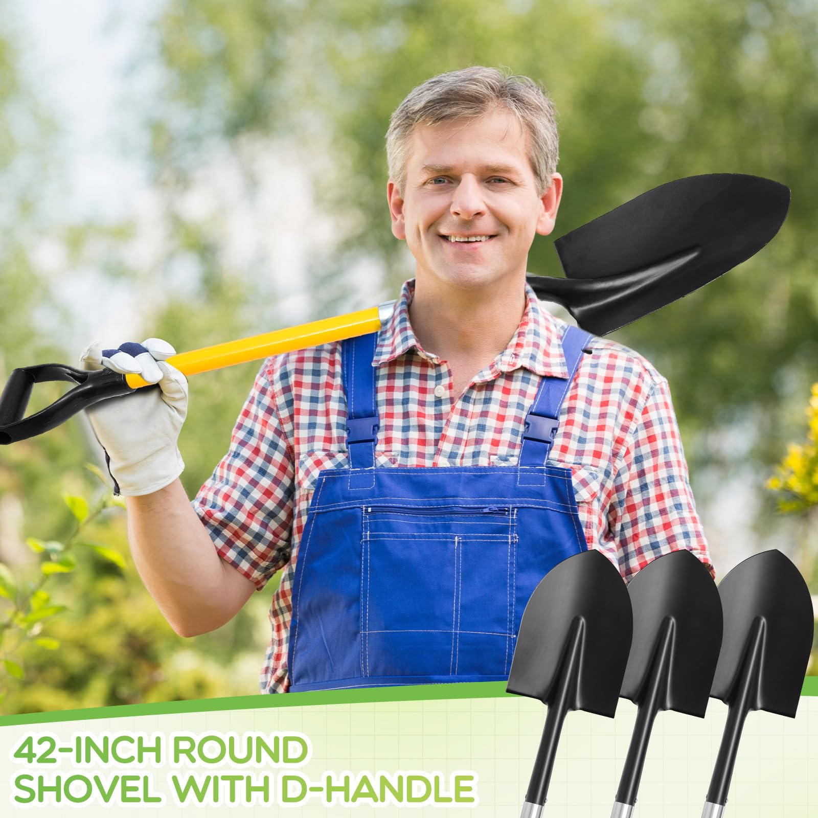 Leriton 4 Pack Heavy Duty Digging Shovel 42 in Long Metal Shovel with ...