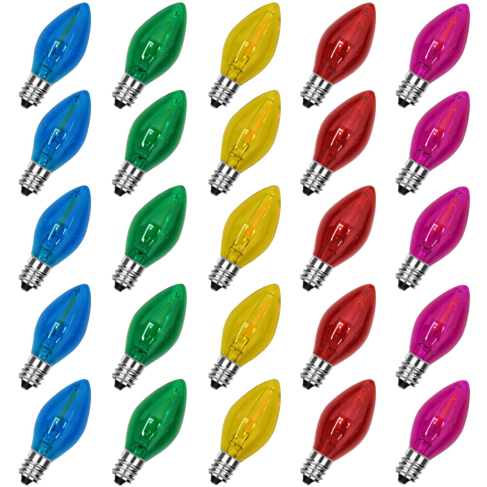 25 Pack Christmas Multicolor Replacement Bulbs, C7 LED Clear Multicolor ...