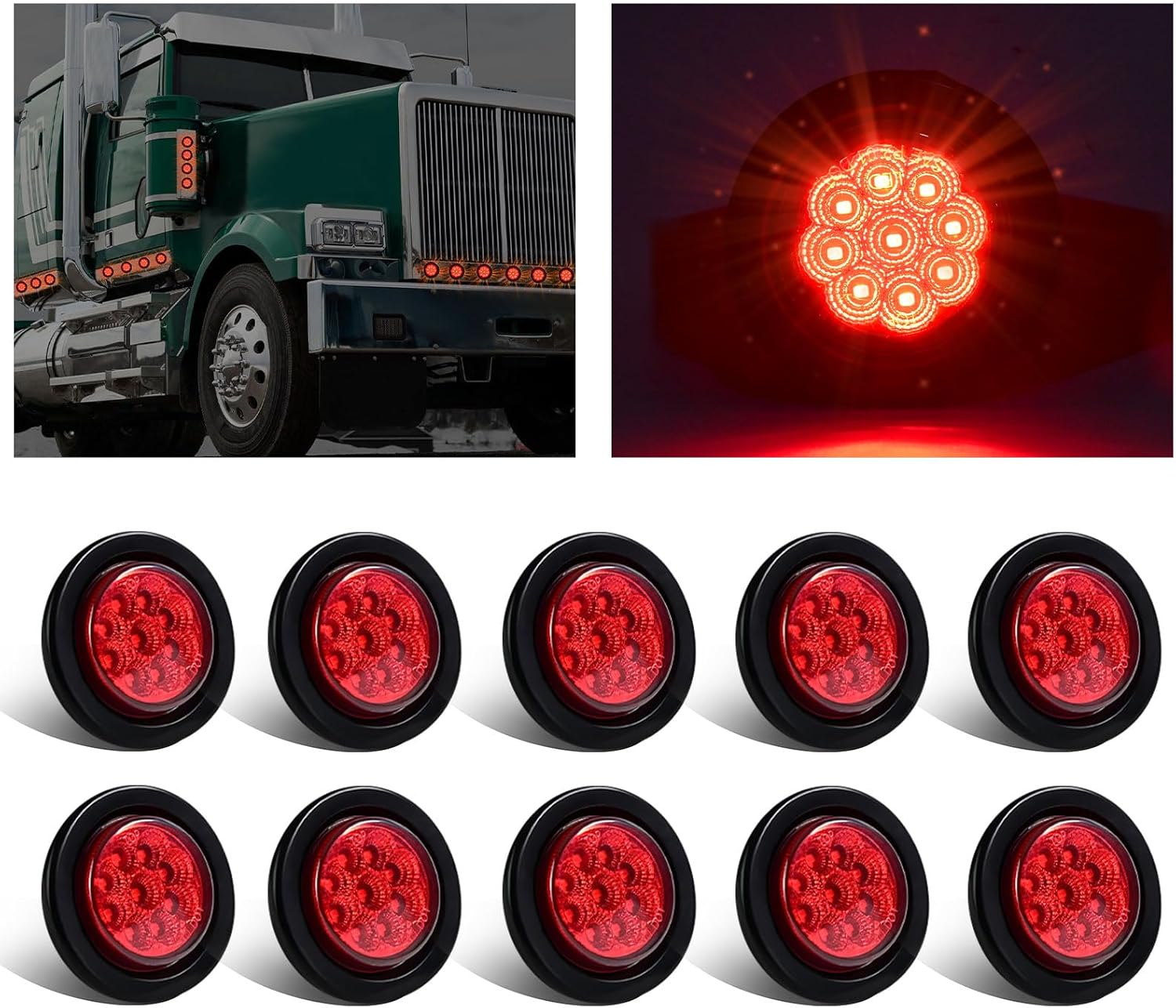 Amazon.com: Wodvyss 10x Red 2" Round Sealed Clearance Marker Light 9 ...