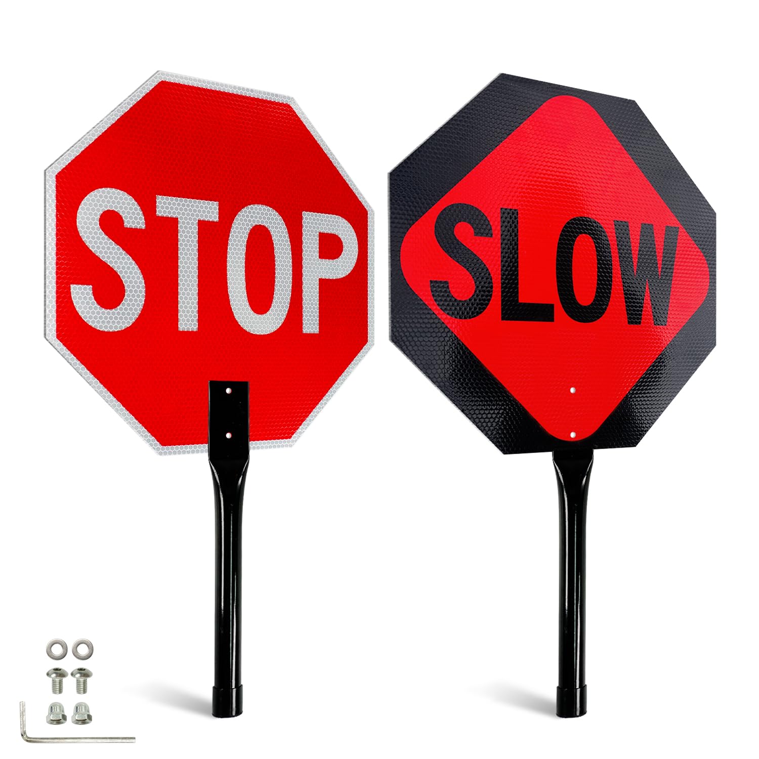Amazon.com: Faittoo Stop Slow Sign with Metal Handle, 18" x 18" Double ...