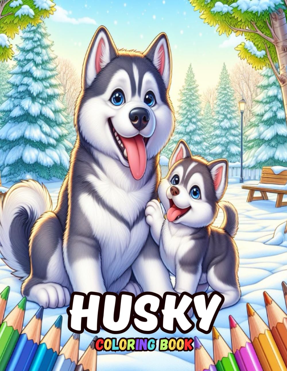 Husky Coloring Book: Fun and Cute colouring Pages for kids ages 4-8 or ...