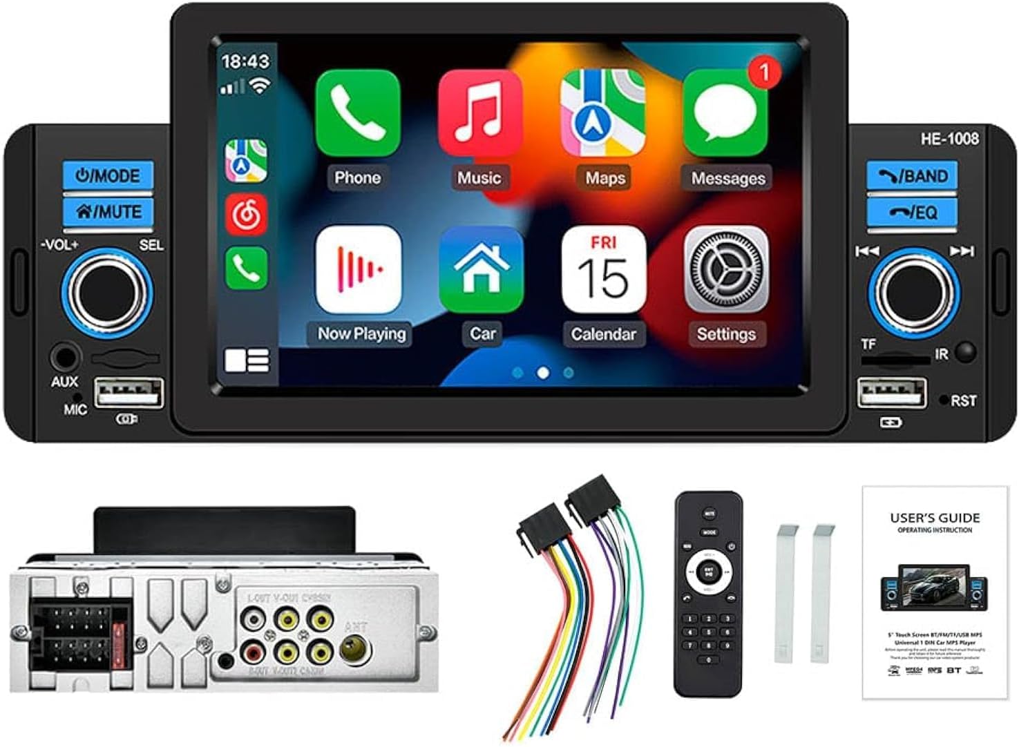 Amazon.com: Single Din Car Stereo with Apple Carplay & Android Auto, 5 ...