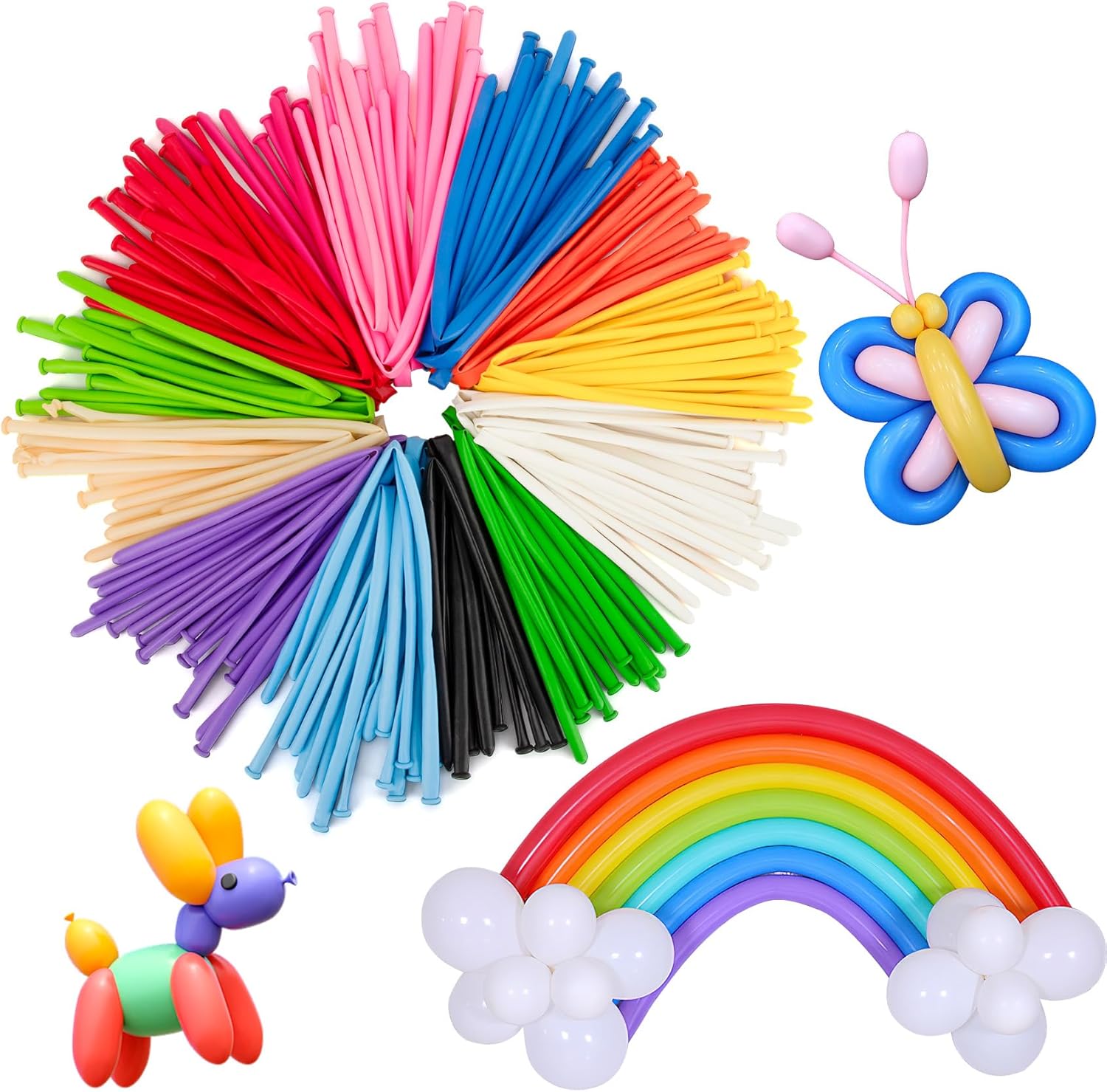 Amazon.com: 260 Balloons, Long Balloons for Tying Balloon Arch 100Pcs ...