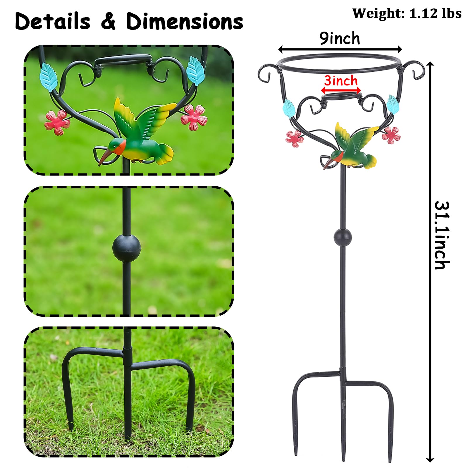 Snapklik.com : Hummingbird Gazing Globe Stand - 31.1" Metal Display