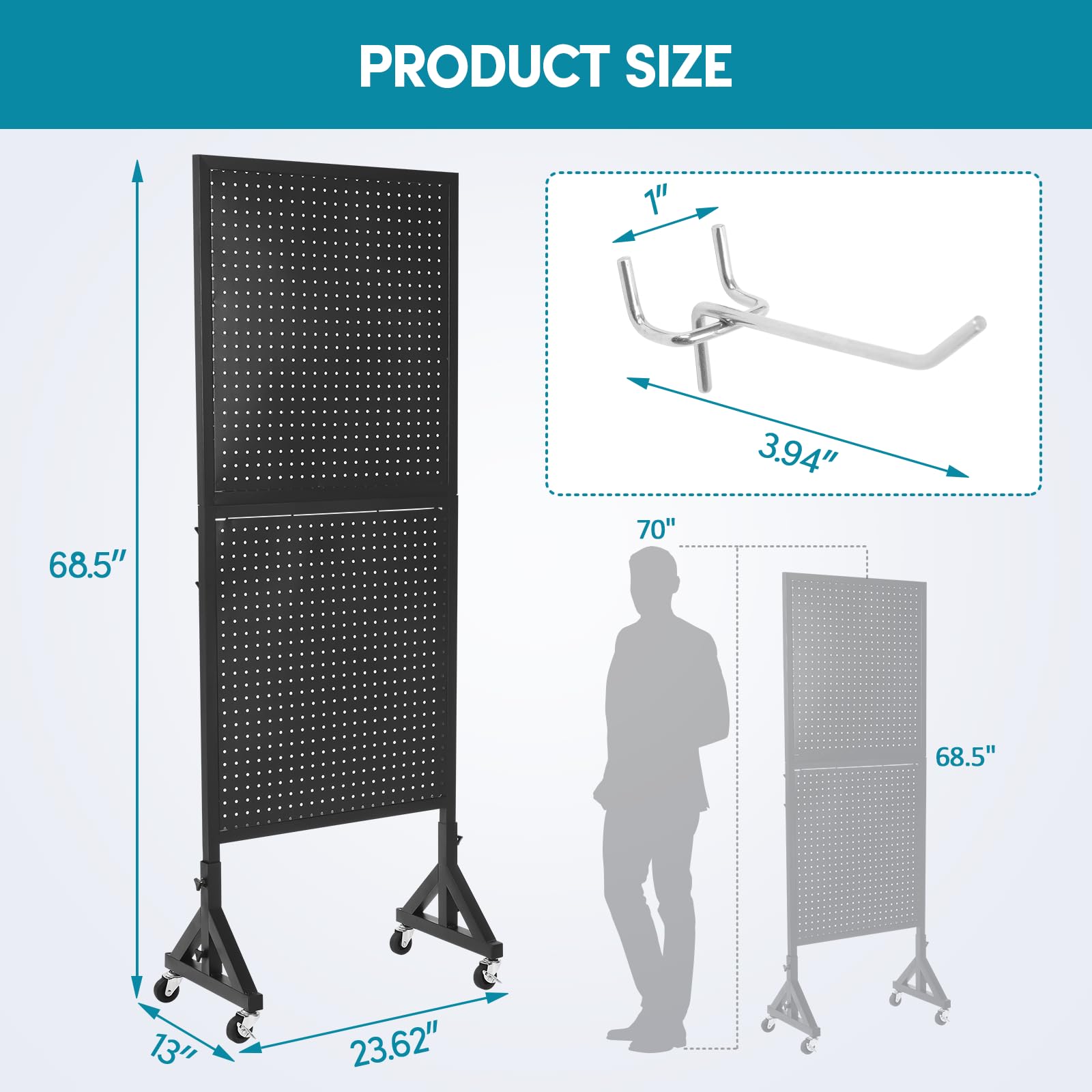 Rolling Display Stand Double Sided Pegboard Display Stand With Wheels ...