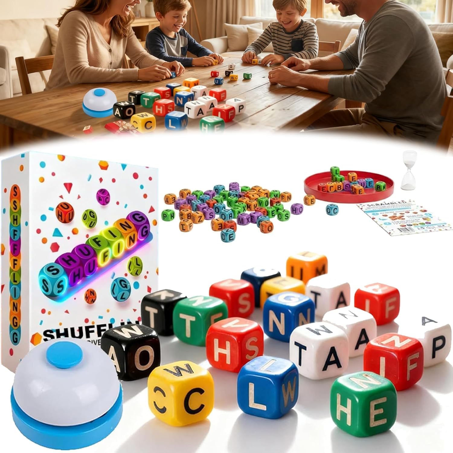 60PCS Scrambled Dice Word Game, Scramble Board Game Set for 1-5 Players ...