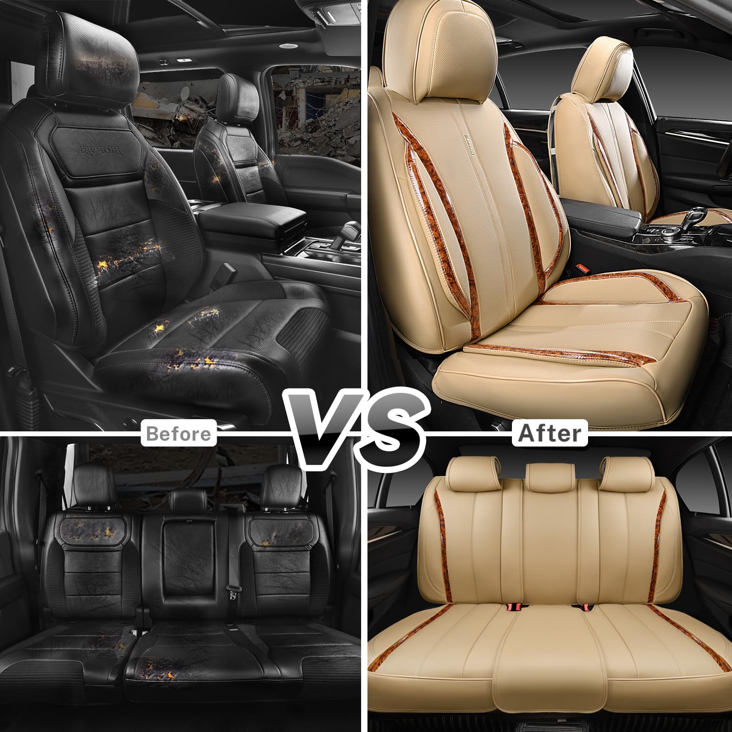 Snapklik.com : CAR PASS Beige Leather Car Seat Covers, Breathable ...