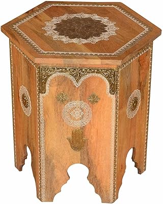 Moroccan Style Folding Small Solid Wood Side Table Ashkar Brown ø 45cm ...