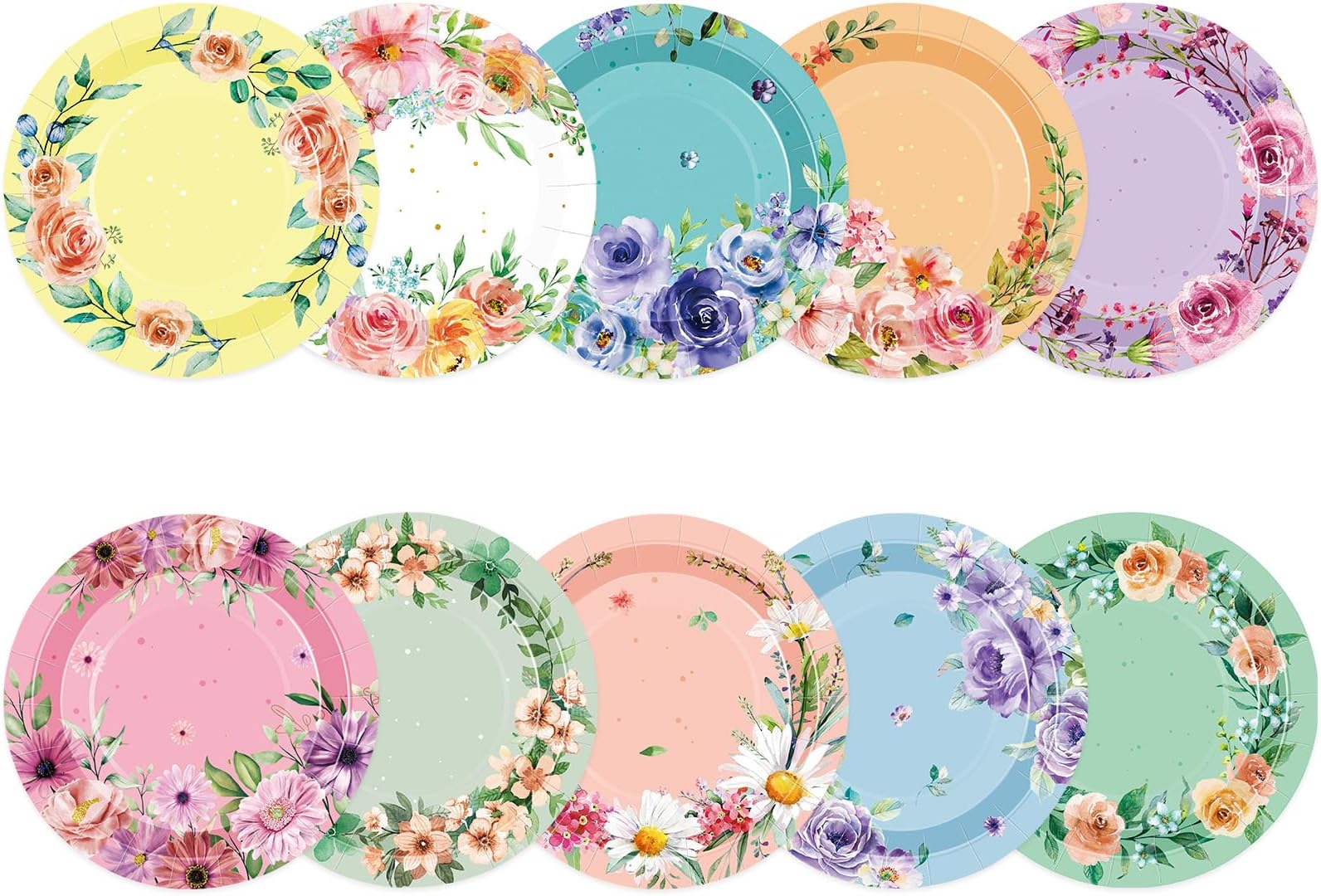 Amazon.com: Hushee 200 Pieces 9 Inch Wild Flower Paper Plates Vintage ...