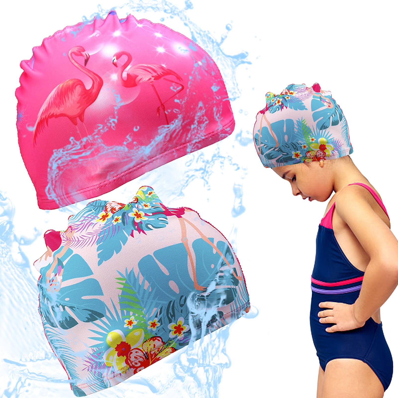 ICOUVA Kids Swimming Cap 2 Pieces, Swim Caps for Kids, Children, Boys ...