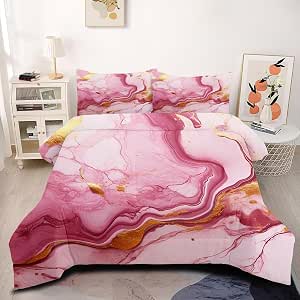 Amazon.com: Menkala Marble Comforter Queen Light Pink Luxury Marbling ...