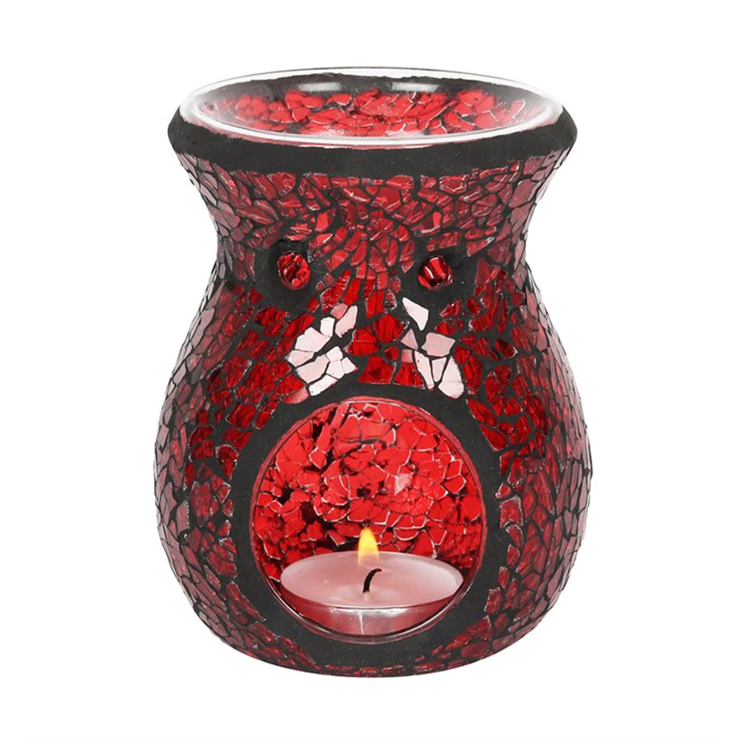 Red Crackle Glass Oil Burner- Small, Lustre Mosaic Wax Melt Burner ...
