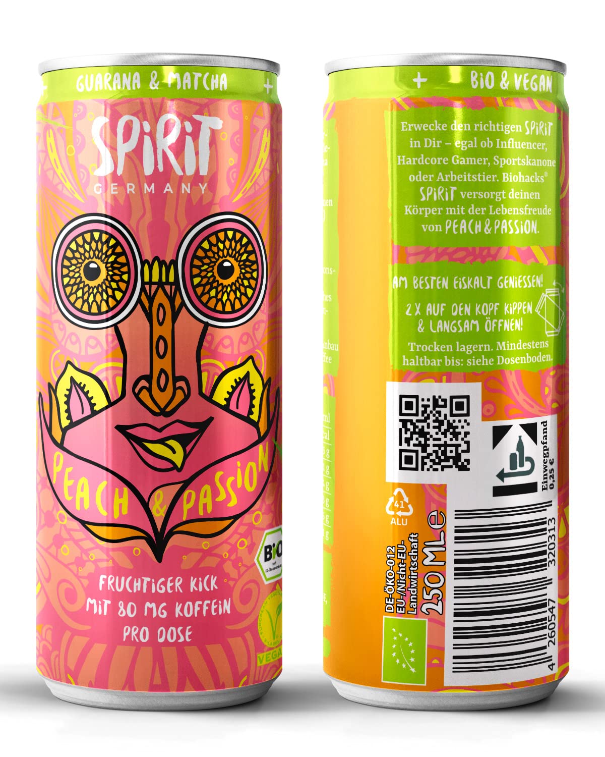 Biohacks SPIRIT (250ml Dose) koffeinhaltiges belebendes Erfrischungsgetränk Matcha Guarana ...