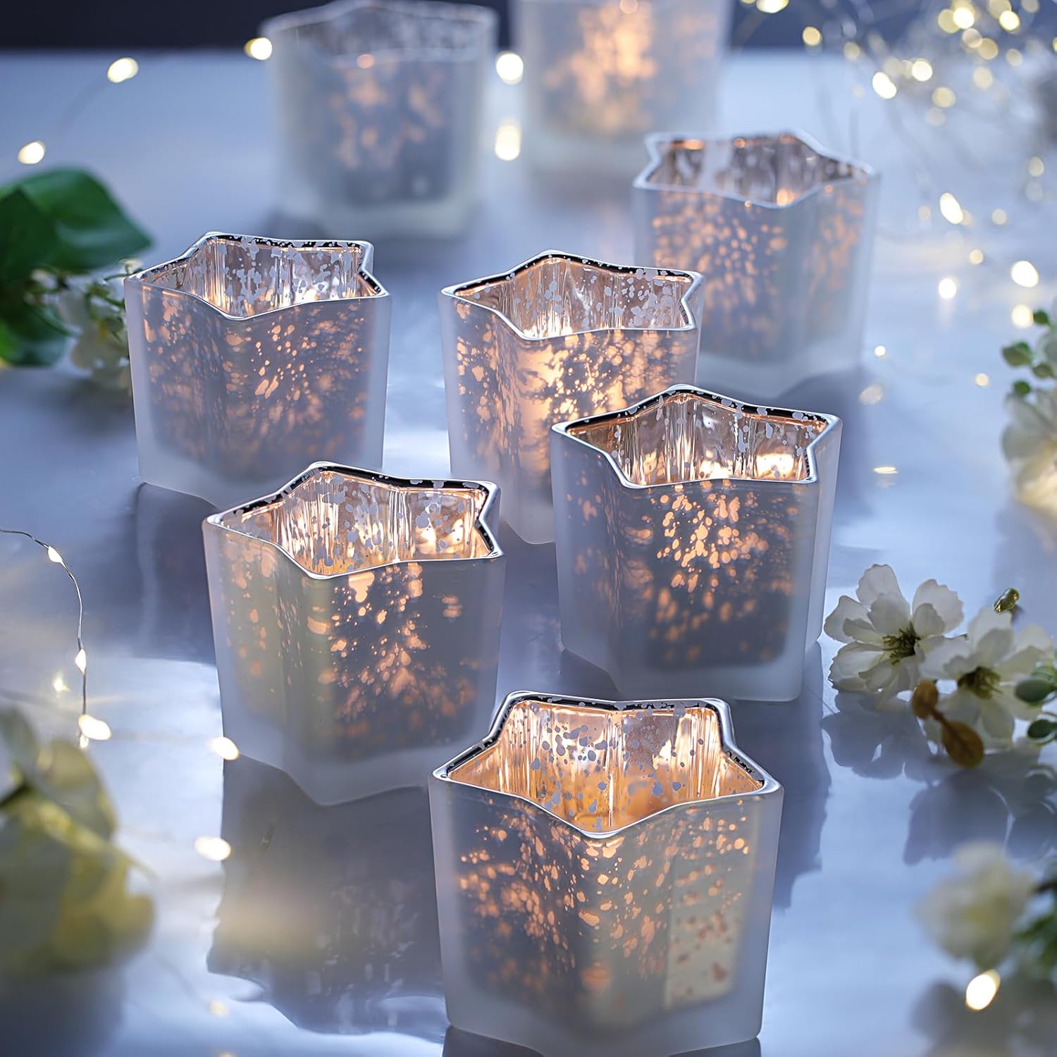 Amazon.com: Letine 8pc Frosted White Star Tea Light Candle Holders ...