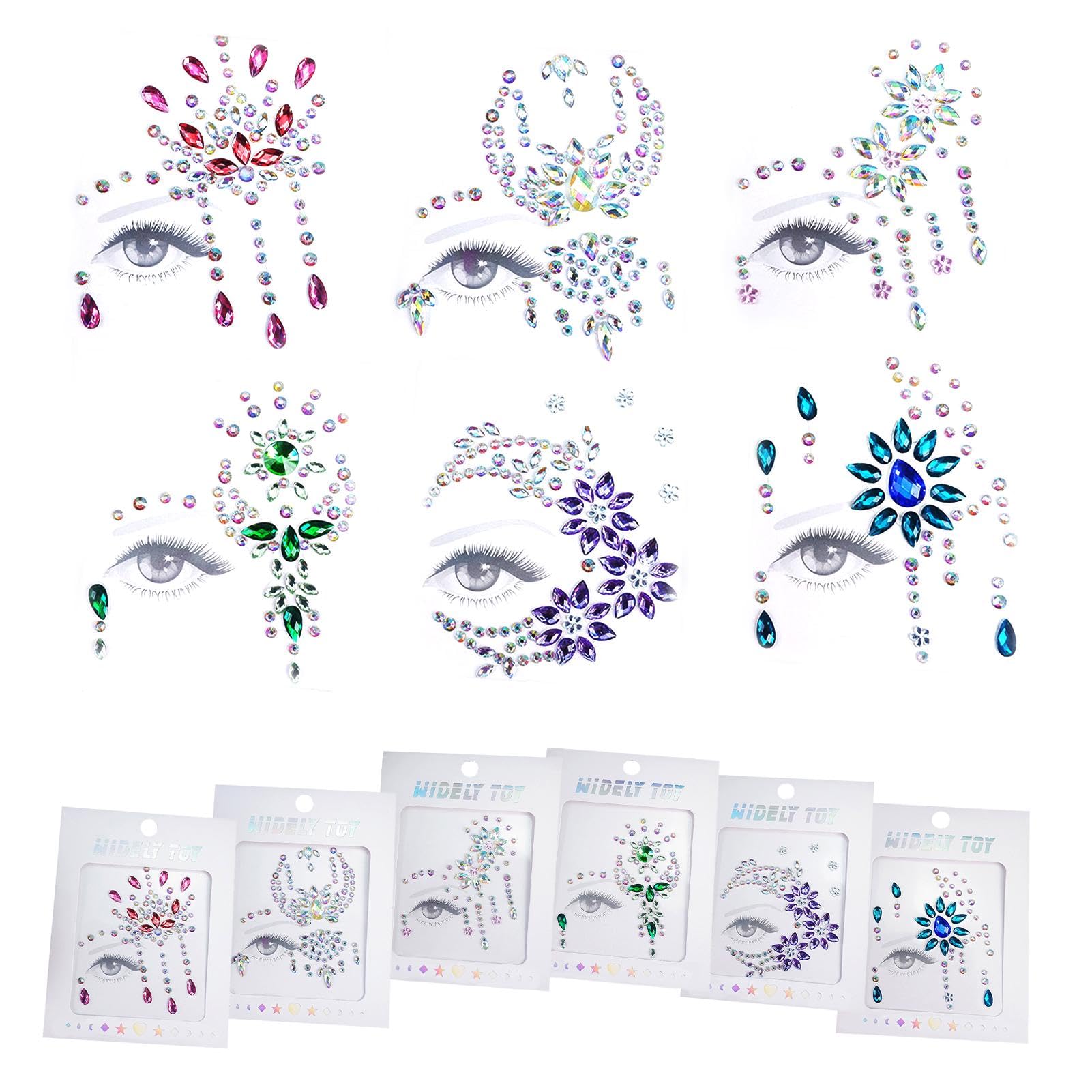 Face Gems, 6 Sheets Festival Gems Glitter Stickers, Self Adhesive Face ...