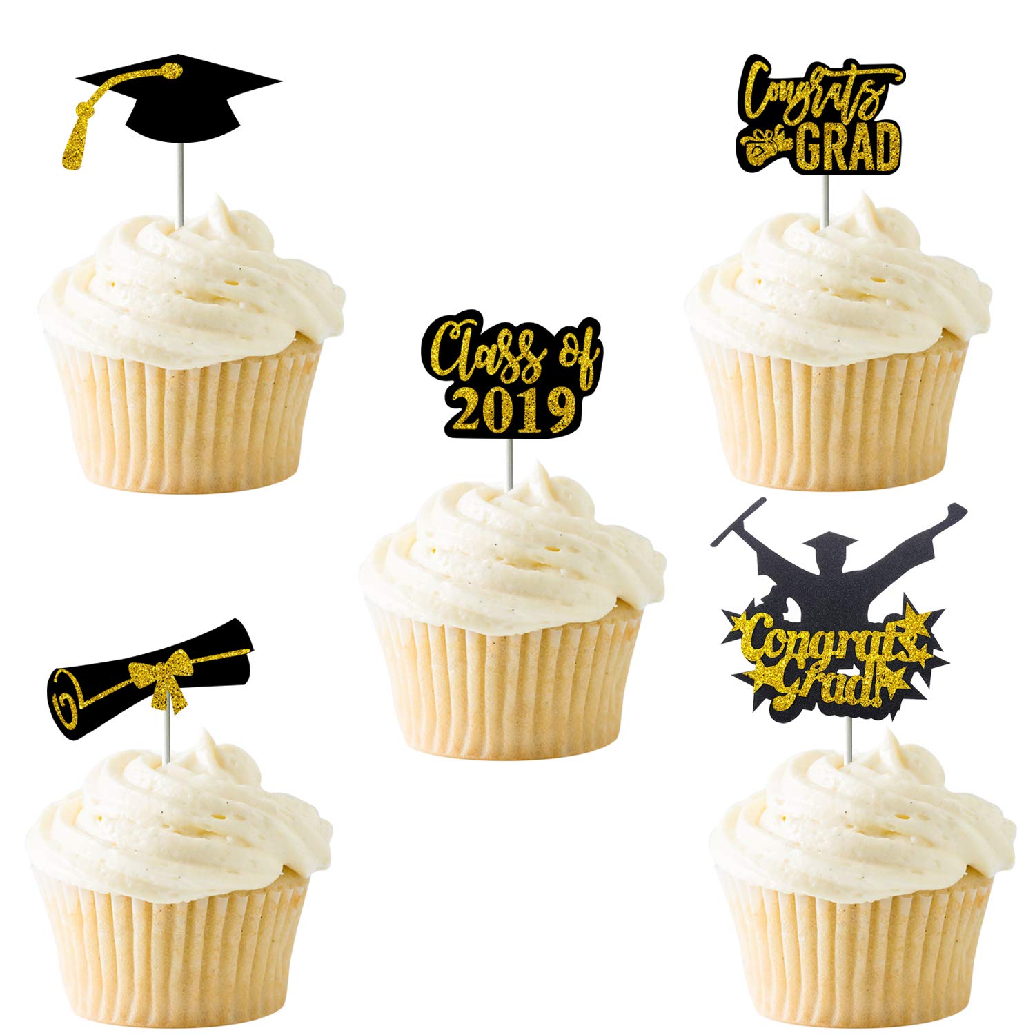 Buy Gaduation Cake Toppers 2019 Decorations - Real Glitter | Black and ...