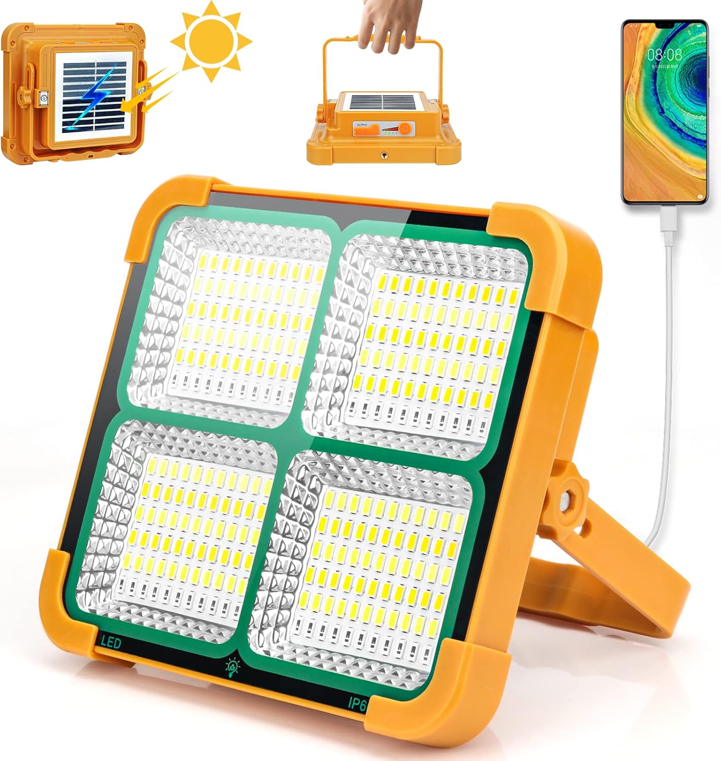 Rechargeable Solar Light, 100W Portable LED Light with 264 LED and 5 ...