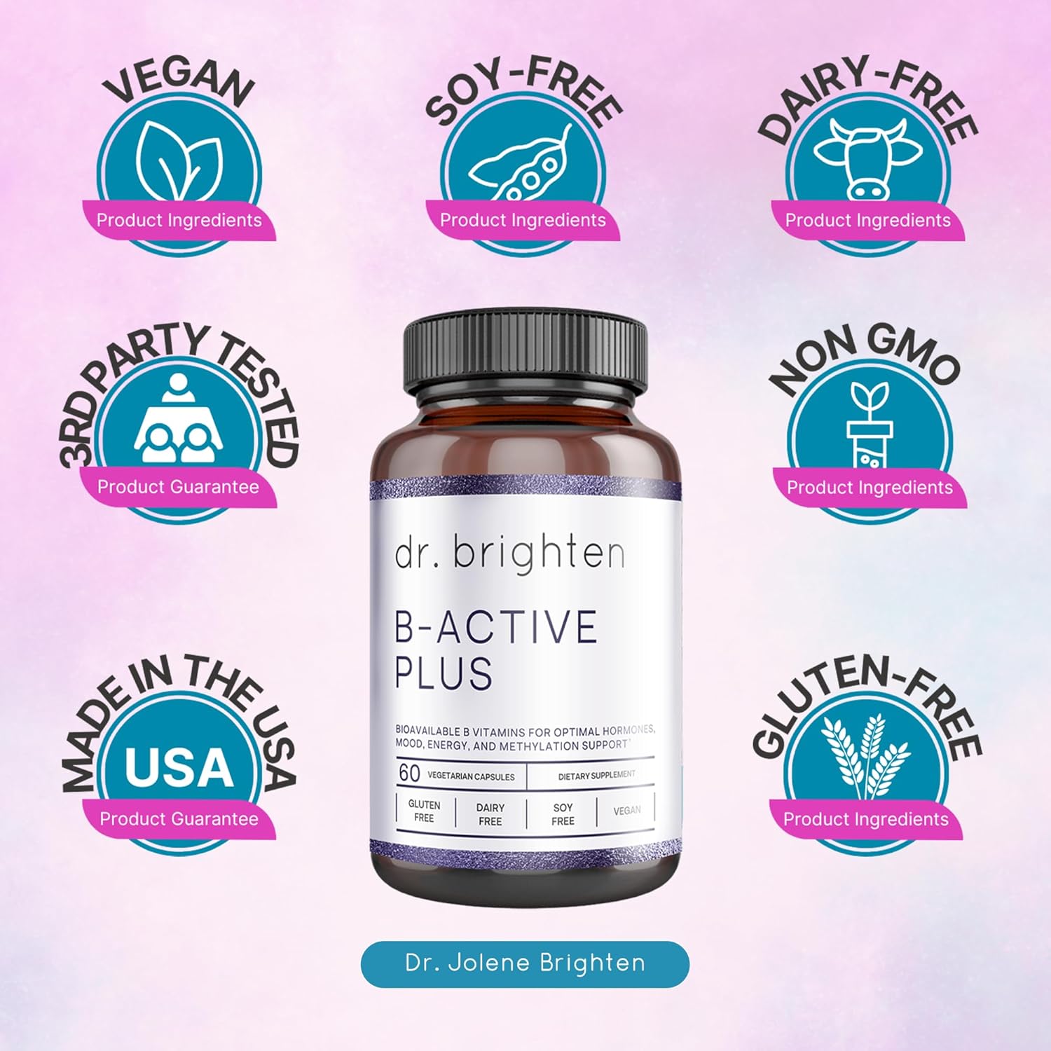 Dr. Brighten - B-Active Plus - Suplemento Vegano de Vitaminas B para ...
