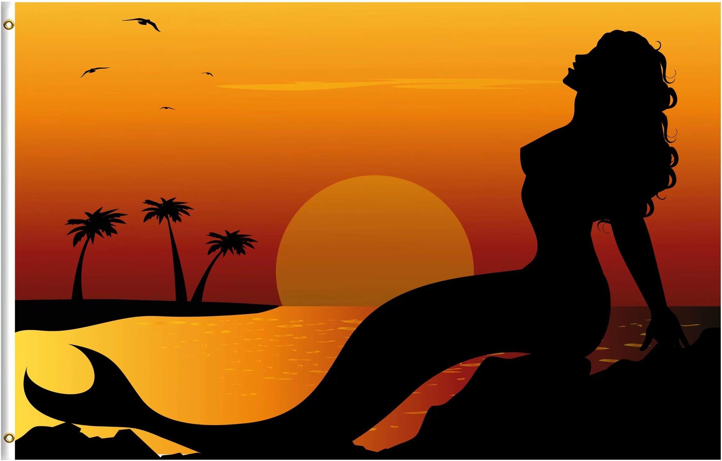 Amazon.com : Swono Mermaid Woman Flag 3x5 ft Rocks Fish Birds Palm Tree ...
