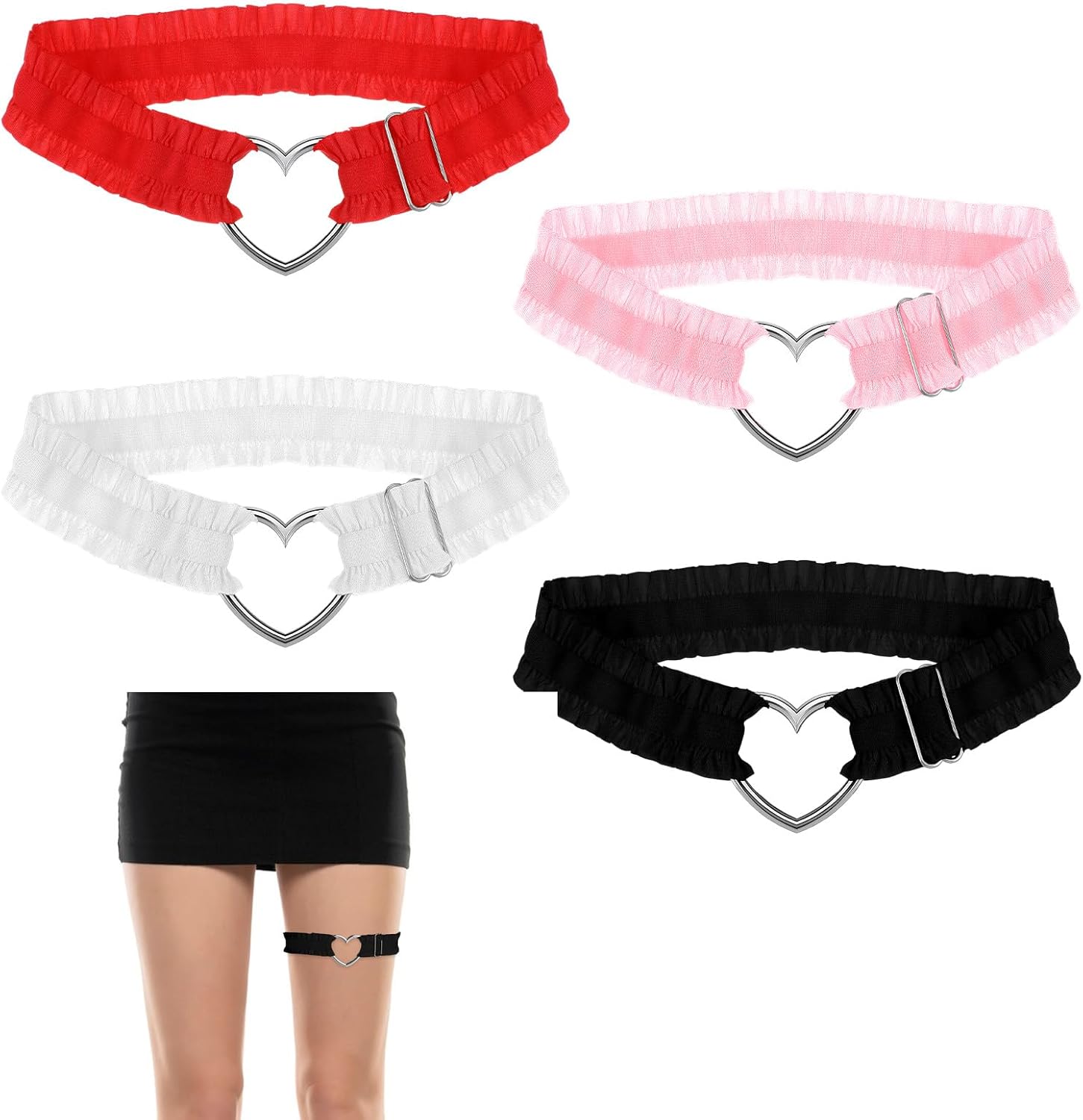 Amazon.com: 4 Pcs Garter Belt Red Pink White Black Adjustable Heart ...