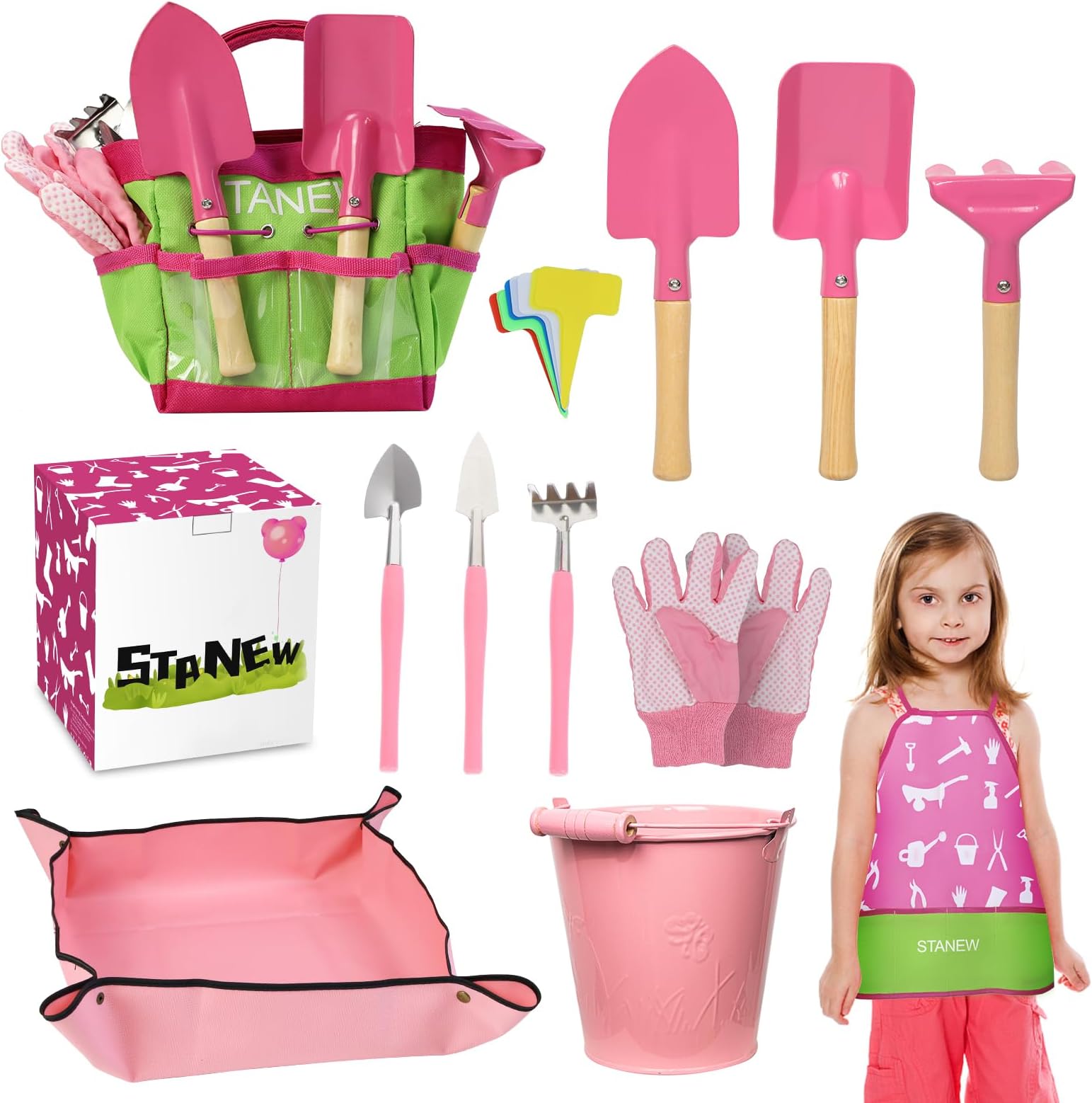 Stanew Kids Garden Tool Set, Childrens Gardening Kit Shovel Rake Trovel ...