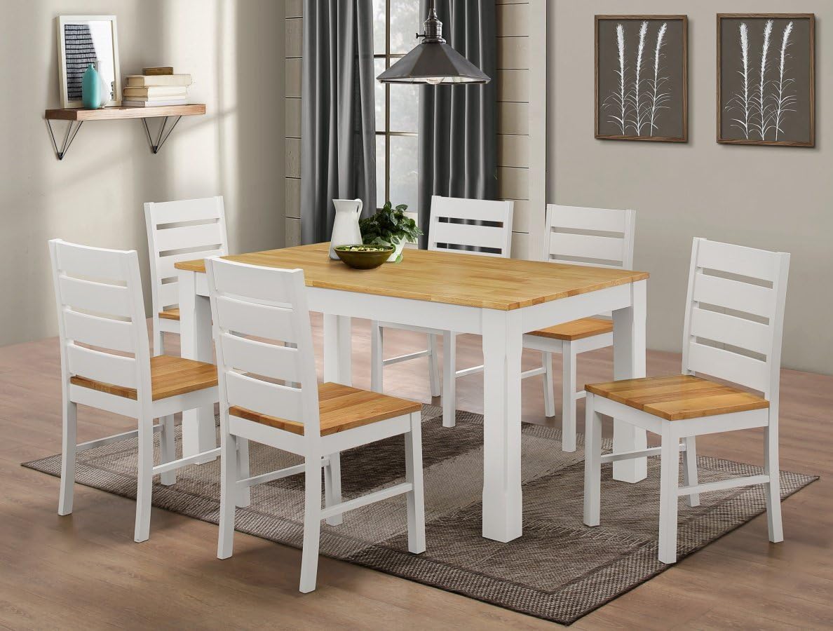 Fairmont Creamy White Dining Set with 6 Chairs, Dining Room Table ...