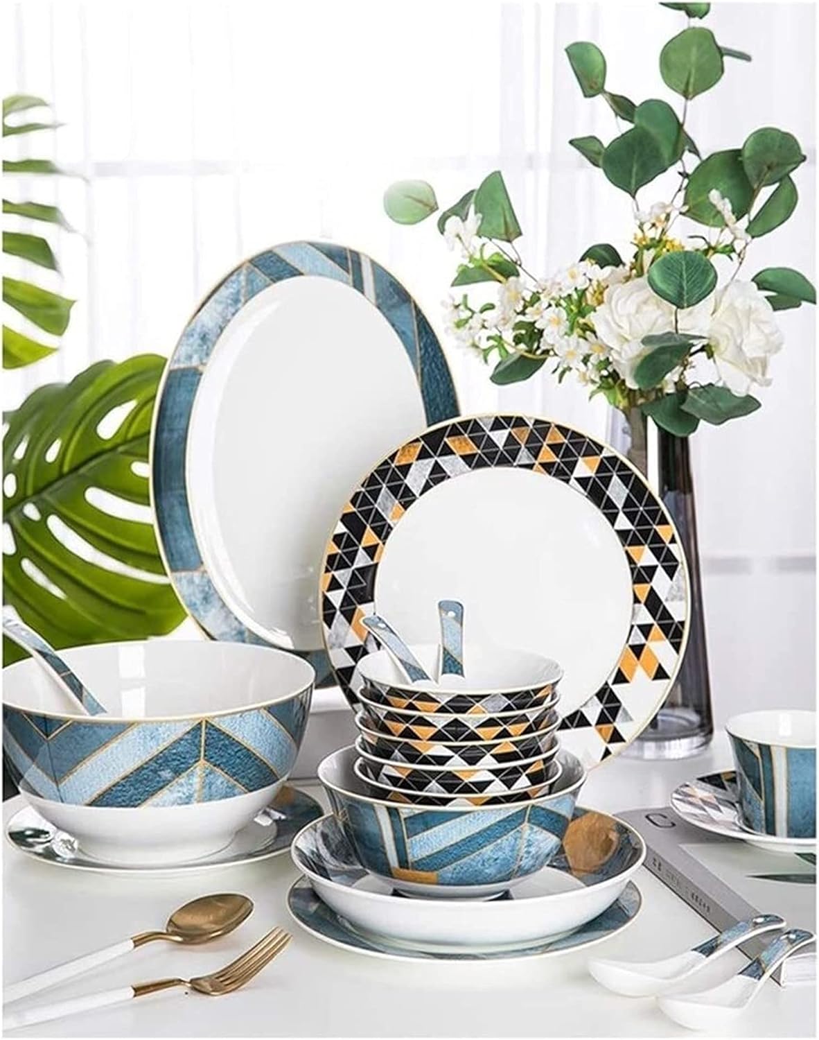 Amazon.com: Dinnerware Sets Nordic Retro Style Bowl/Soup Pot/Dish/Spoon ...